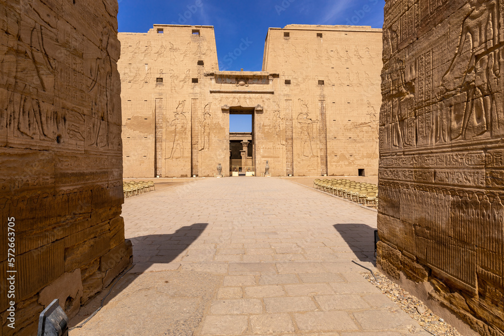 Edfu Horus Temple Walls Decorated with Reliefs of Ancient Egyptian Gods ...