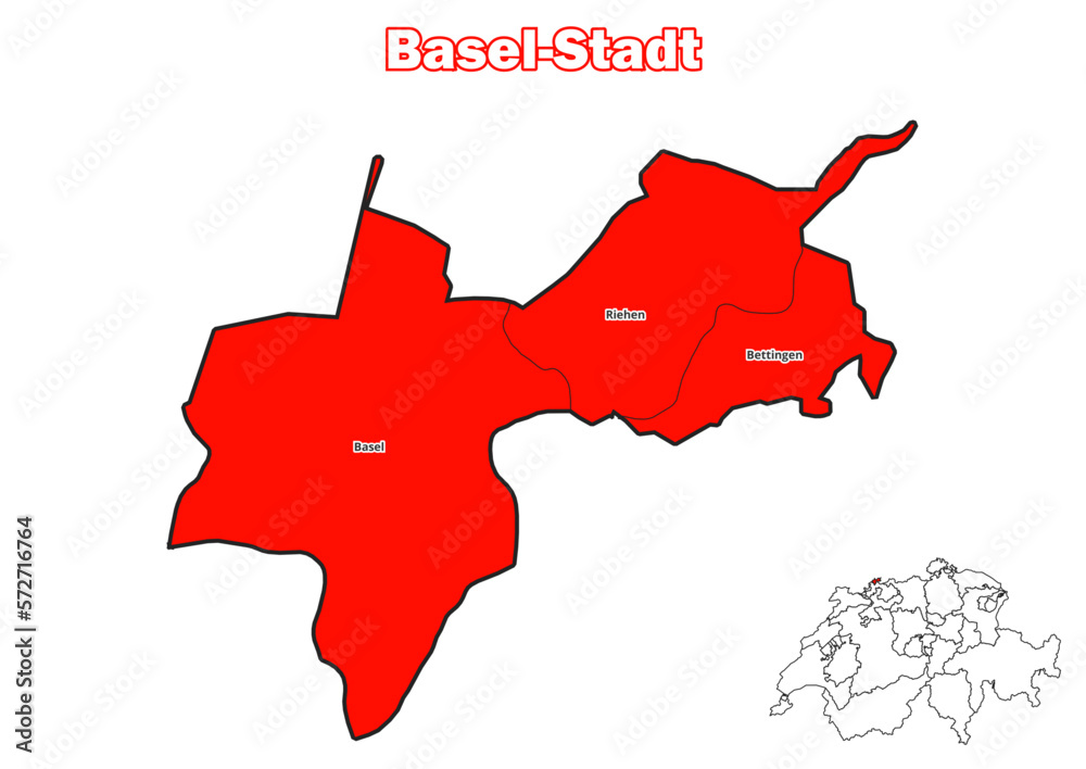 Karte des Kanton Basel - Stadtmit Bezirksnamen und Standort auf der ...