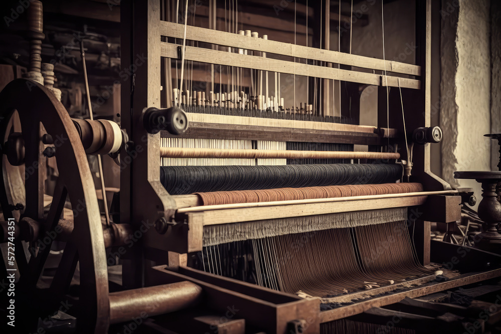 vintage image of a loom in a traditional textile factory, showcasing ...