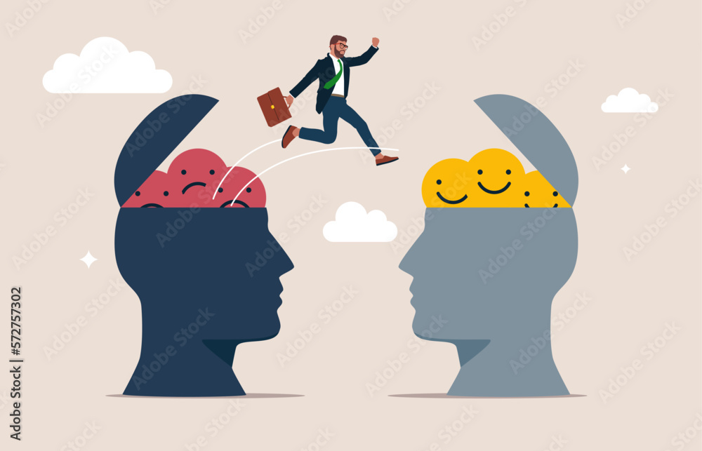 Businessman change their attitude from negative to positive. Modern ...