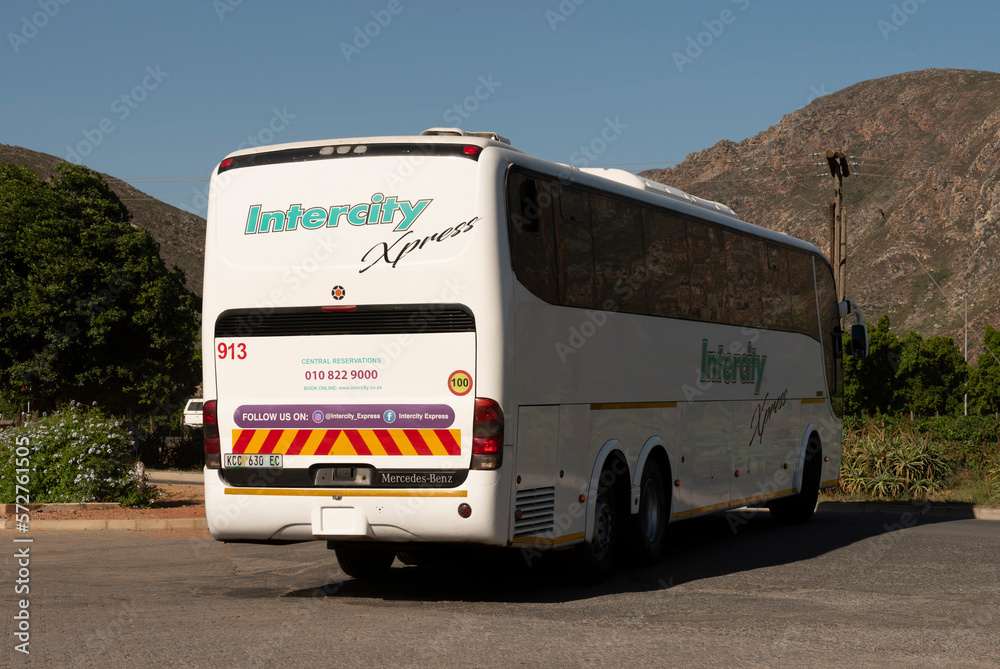 Ashton, Western Carpe, South Africa. 2023. Long distance bus departing ...