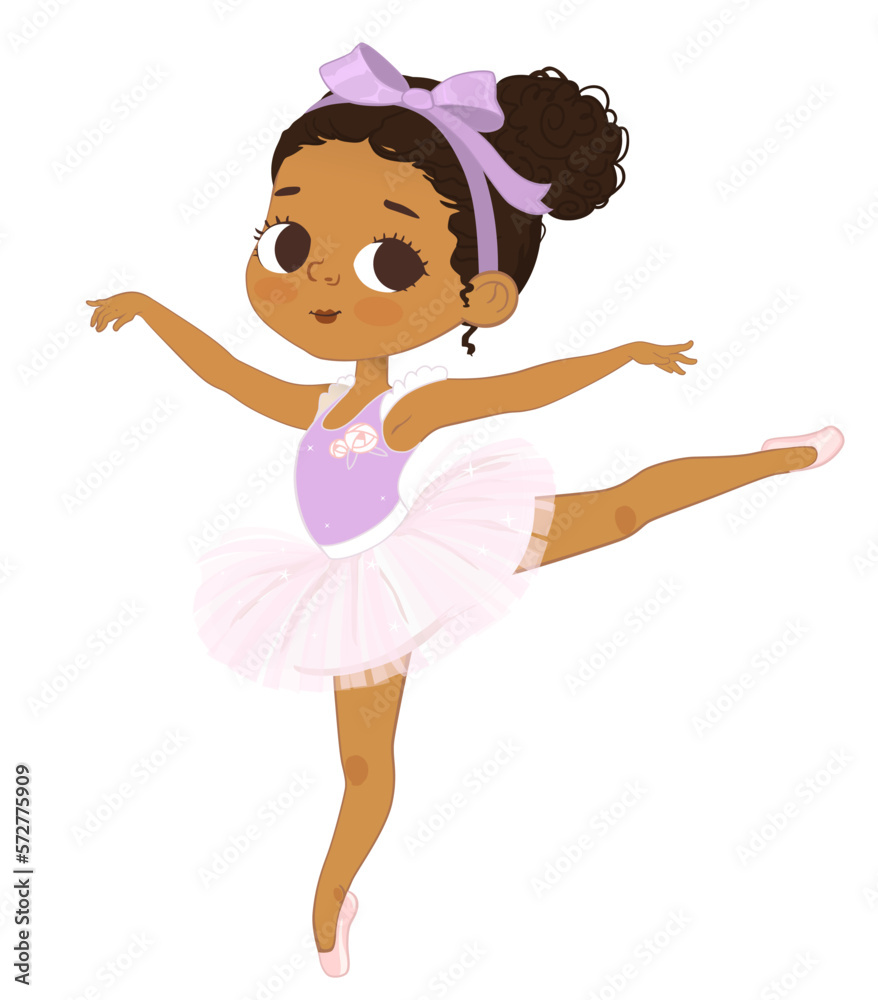 Cute Black Girl Ballerina Dancing. Little Ballerina in a Liliac Tutu ...