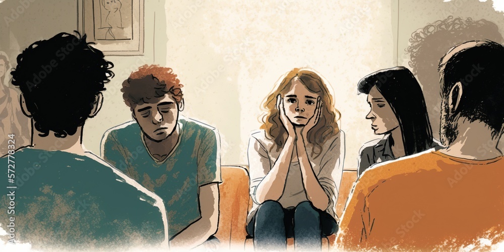 Person seeking professional help such as joining support group to ...