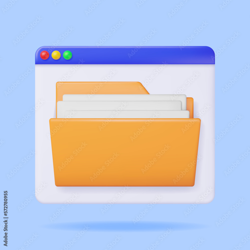 3D Desktop Interface Window with File Folder Isolated. Render Yellow ...