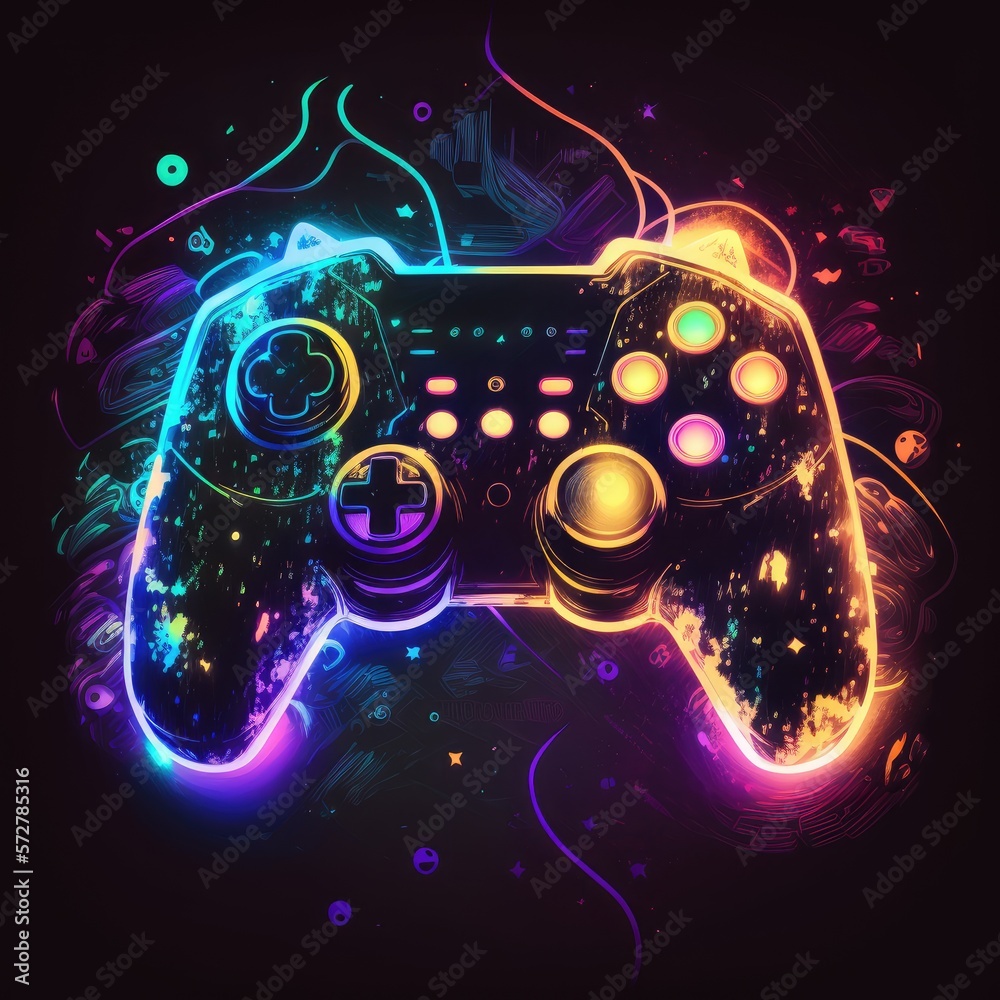 abstract neon light game controller artwork design digital art ...