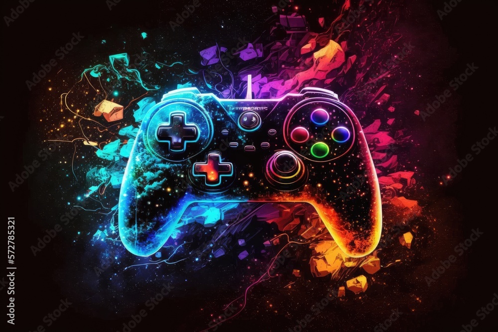 abstract neon light game controller artwork design digital art ...