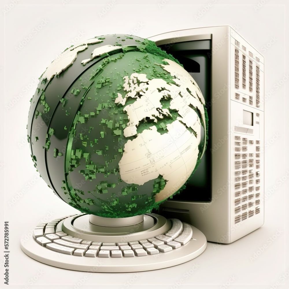 globe modern computer to reduce CO2 emissions carbon footprint climate ...