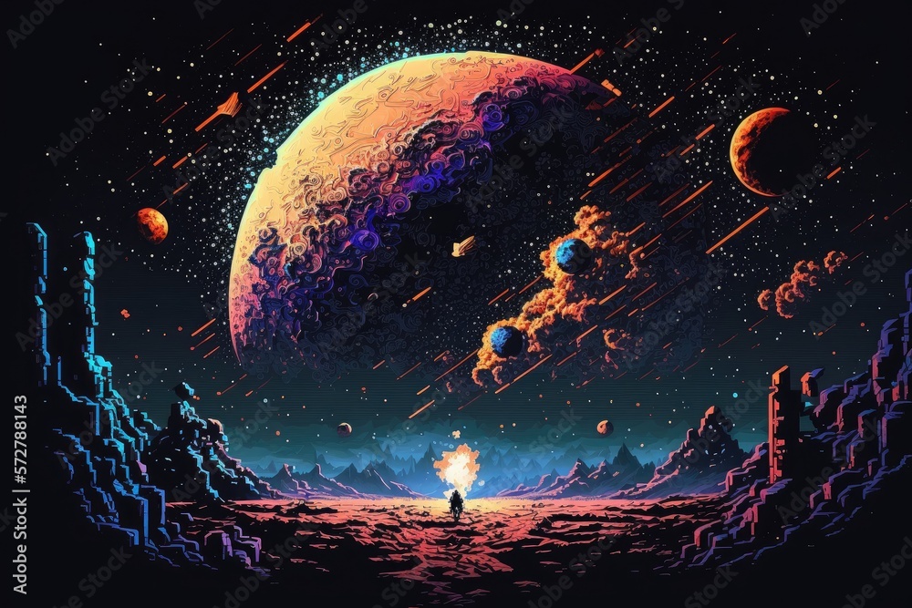 pixel art space background - generative ai Stock Illustration | Adobe Stock