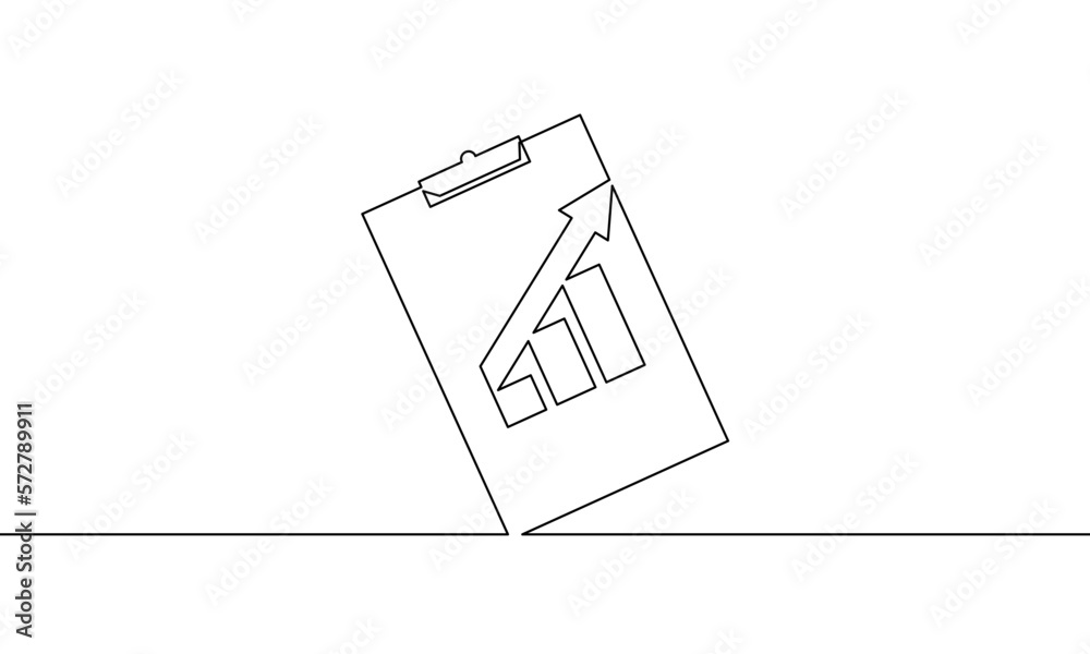 Continuous line drawing of clipboard. Growth graph outline. Arrow up ...
