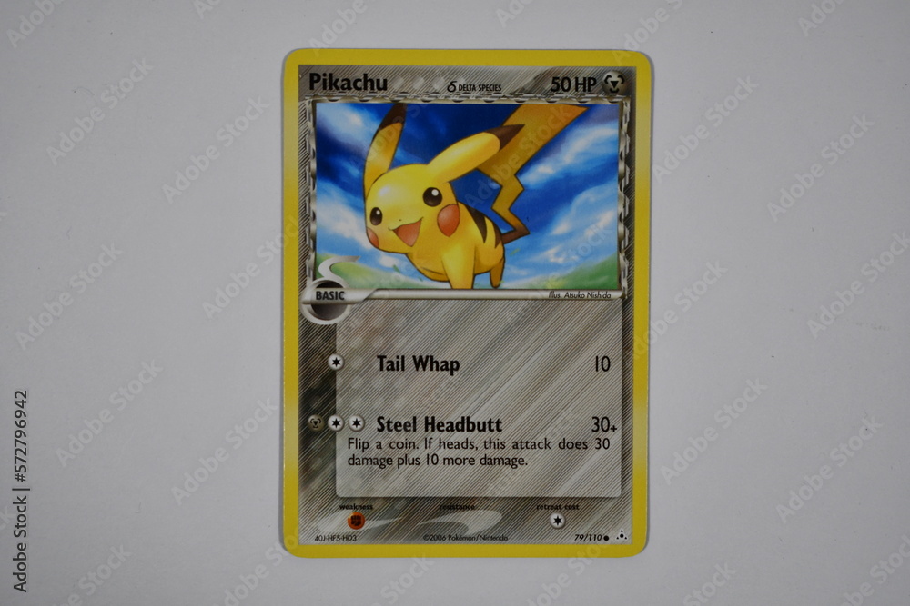 Pokemon trading card, Pikachu, steel type, delta species. Stock Photo ...