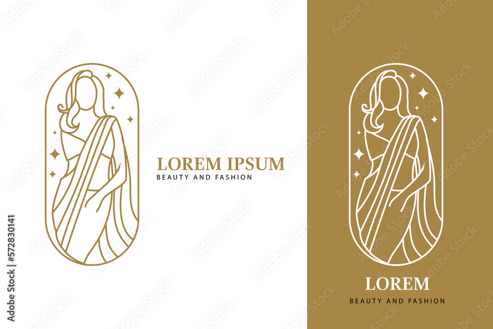 beauty woman wearing modern saree dress indian logo design template ...
