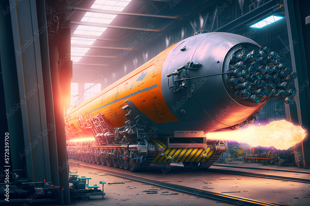 Nuclear warheads in hangar, ready to mission. Industry weapon army ...