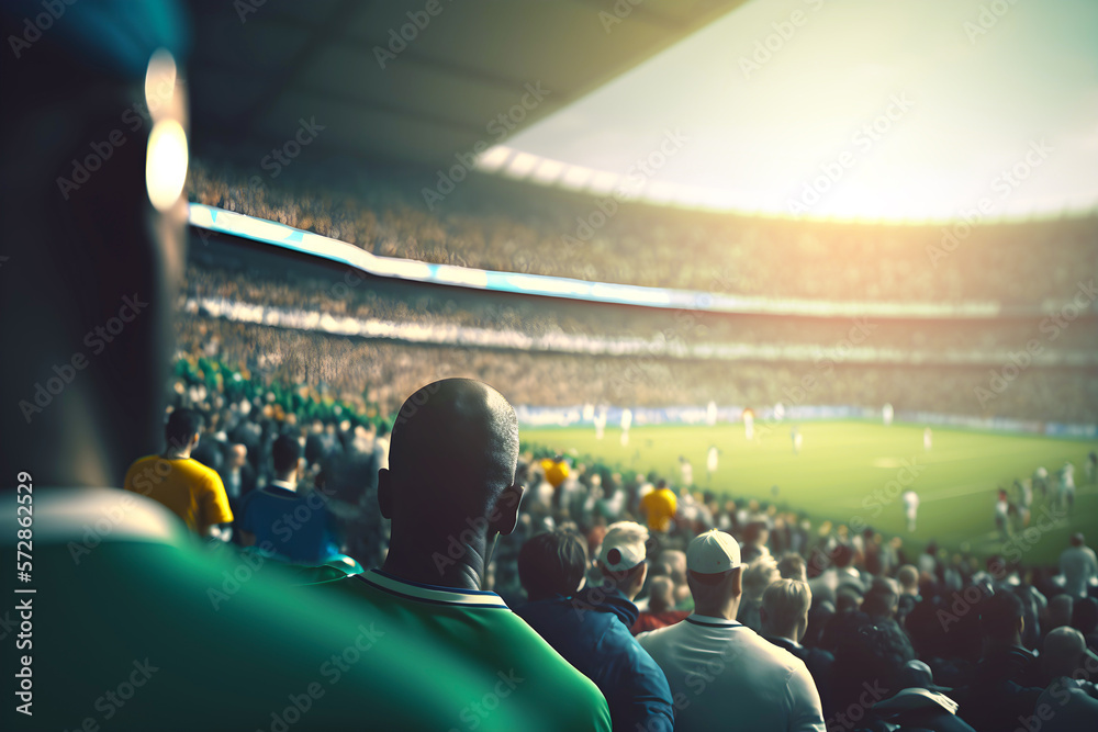 Fans standing and watching football match and stadium, football ...