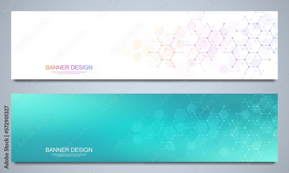 Banner design templates and headers for site with molecular structures ...