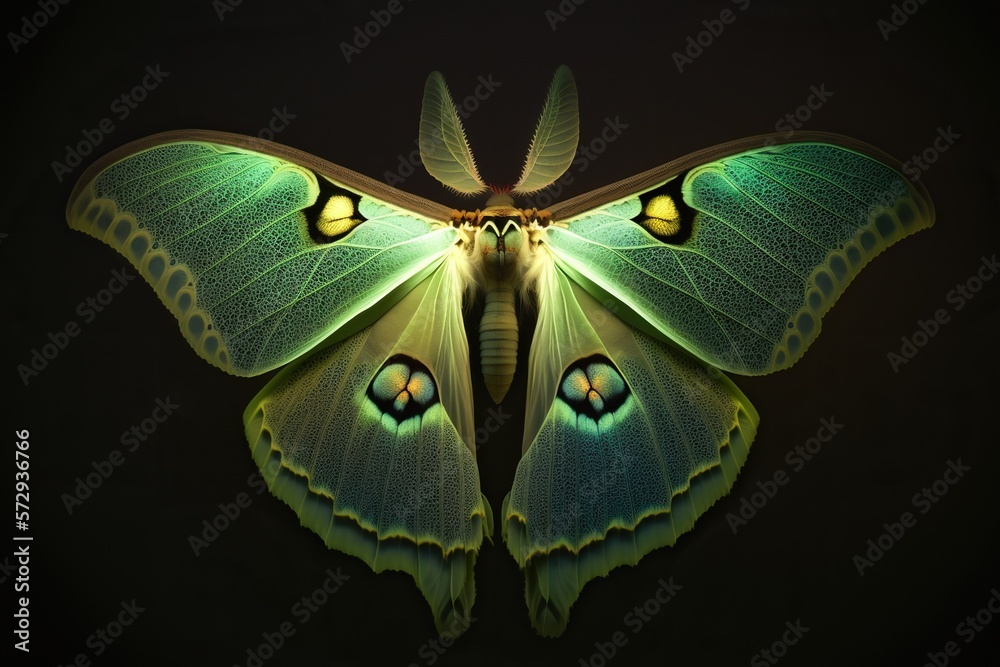 Luna moth wings glowing, concept of Metamorphosis and Bioluminescence ...