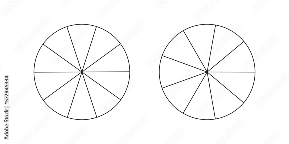 Segmented charts collection. Many number of sectors divide the circle on equal parts. Pie charts ...