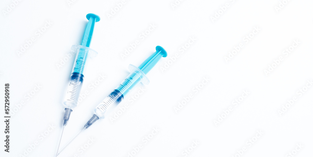 Disposable plastic syringe prepared for injection and vaccination in ...
