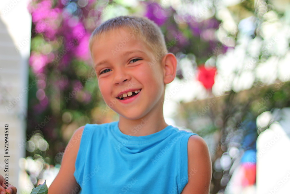 Cheerful cute child with teeth dropped out - preschooler with open ...