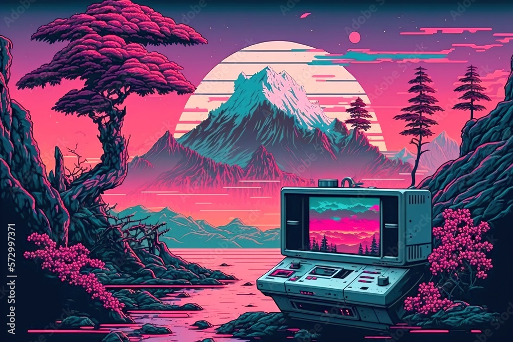 Vaporwave 80s wallpaper. Combination of Cyberpunk Aesthetics and ...
