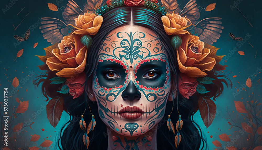 Mexican festival known as Day of the Dead with maxican girl portrait ...