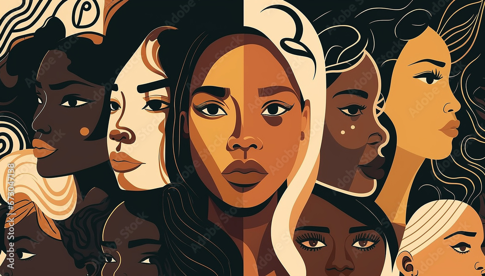 Generative AI Female diverse faces of different ethnicity poster. Women ...