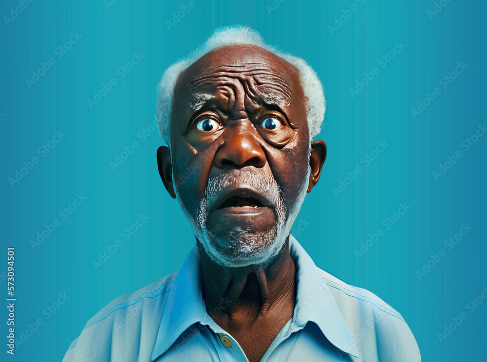 90 year old black male with terrified facial expression head and shoulders created with ...