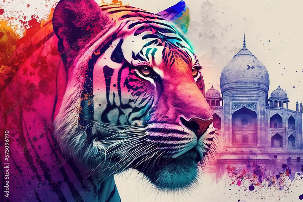Tiger Happy Holi colorful background. Festival of colors, colorful ...