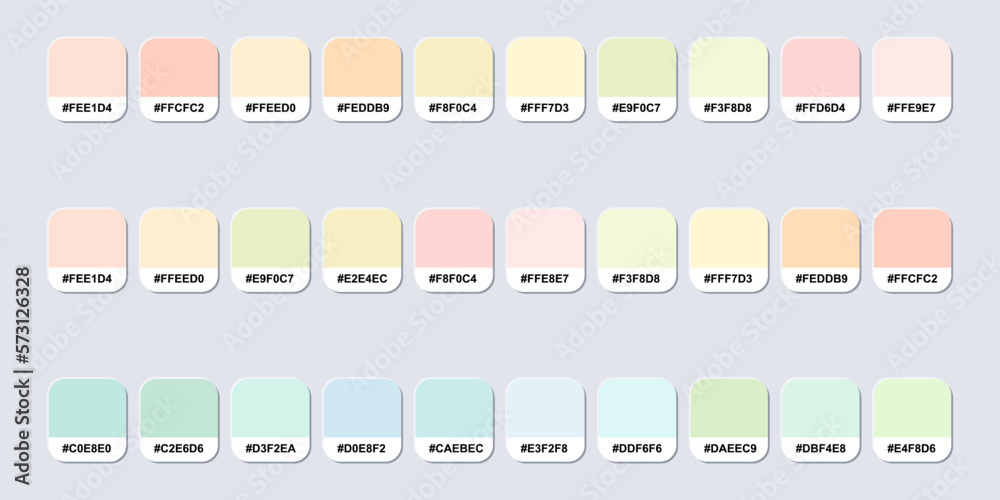 Set Of Pastel Color Palette Catalog Sample With RGB HEX Codes Isolated ...