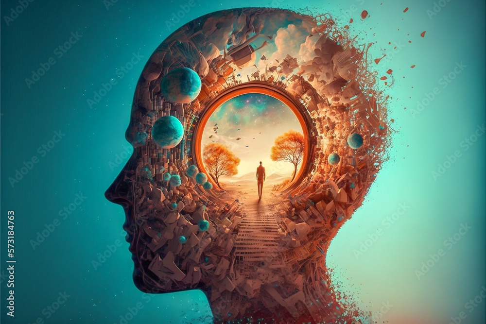Conceptual art journey to dream. Step into another world, Inside of ...