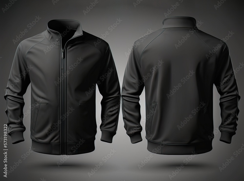 Black jacket for men, blank template for graphic design front and back ...