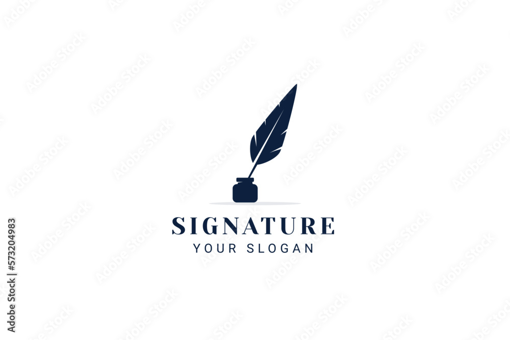 Quill Feather Pen, Minimalist Signature Handwriting Logo Design Vector ...