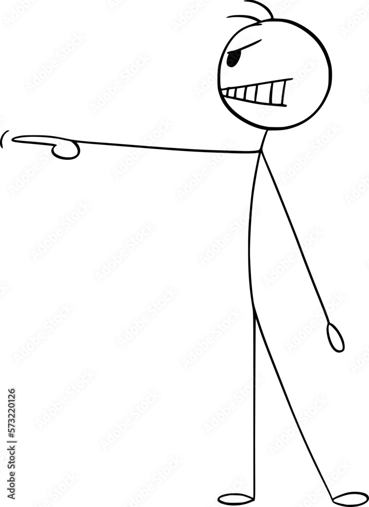 Aggressive or Angry Person Pointing at Something, Vector Cartoon Stick ...