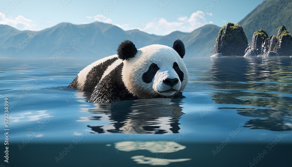A panda swimming in the water. Generative AI. Stock Illustration ...