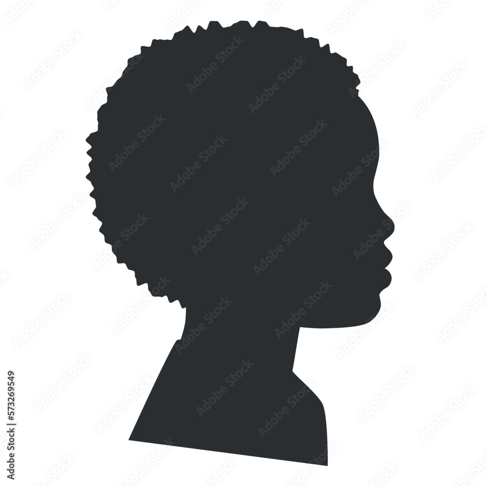 Silhouettes of afro child face. Outlines baby in profile. Vector ...