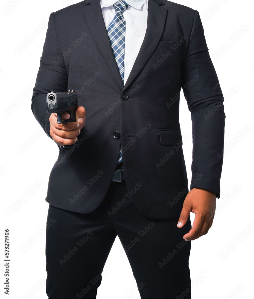 The bodyguard was wearing a black suit and holding a pistol. On ...