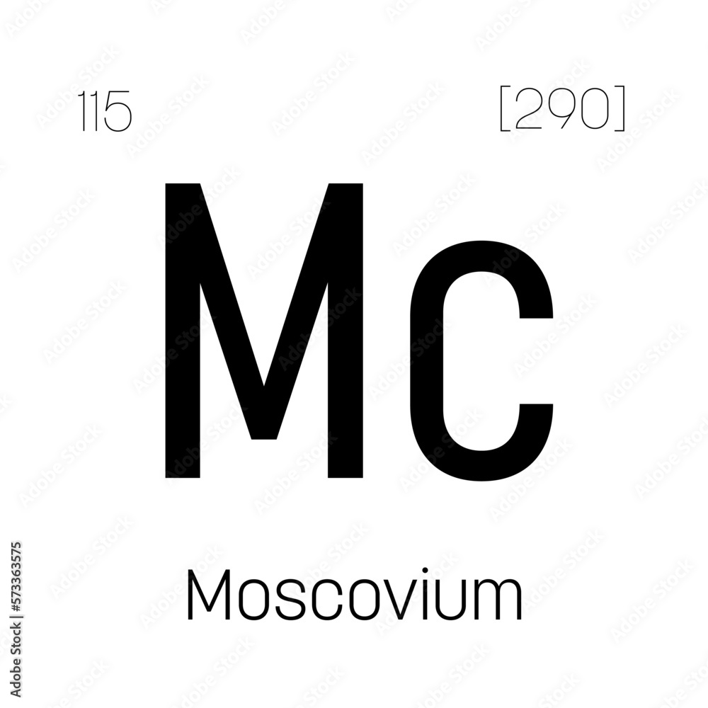Moscovium, Mc, periodic table element with name, symbol, atomic number ...