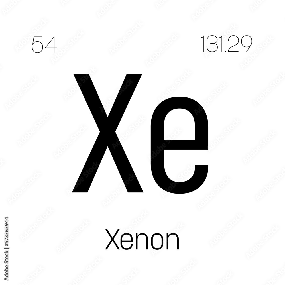 Xenon, Xe, periodic table element with name, symbol, atomic number and ...
