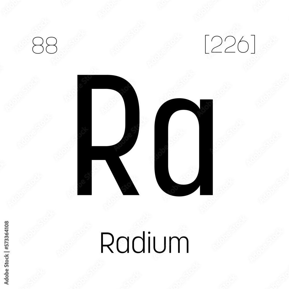 Radium, Ra, periodic table element with name, symbol, atomic number and ...