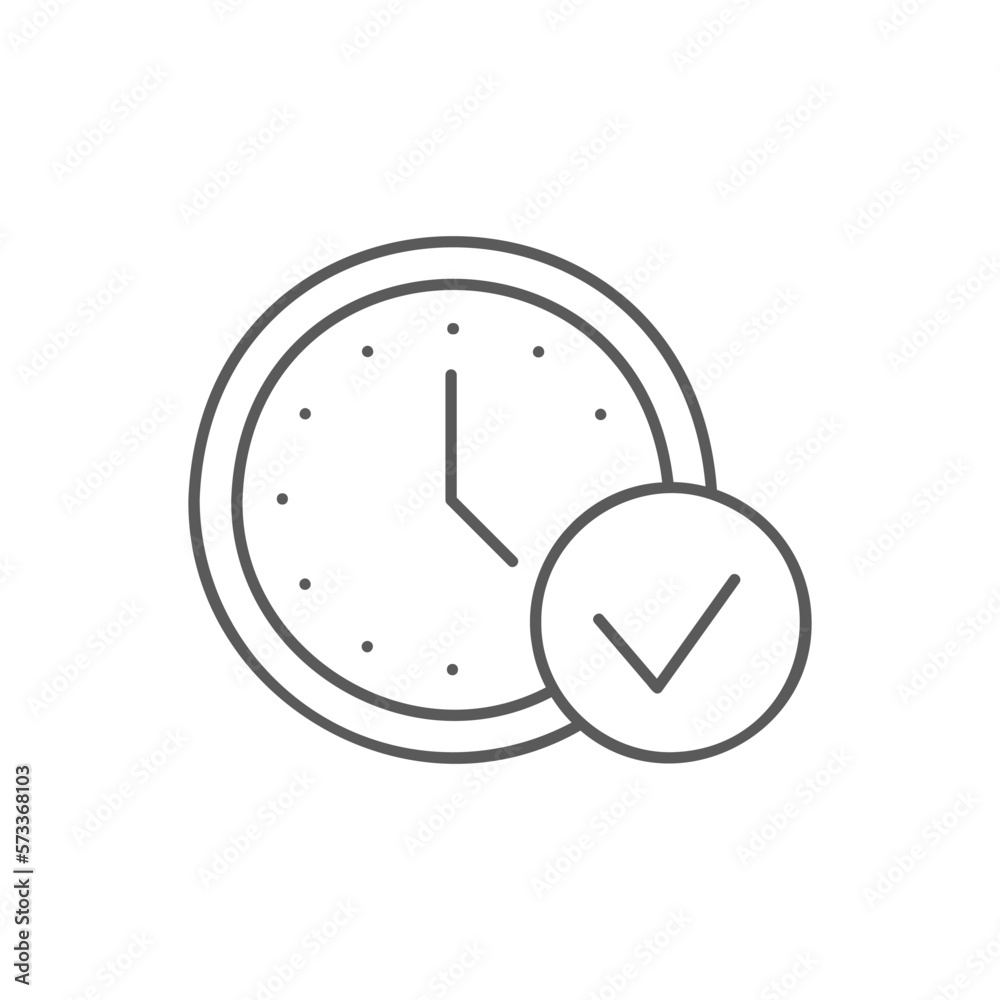 Clock with check mark, best time, stopwatch lineal icon. Time ...