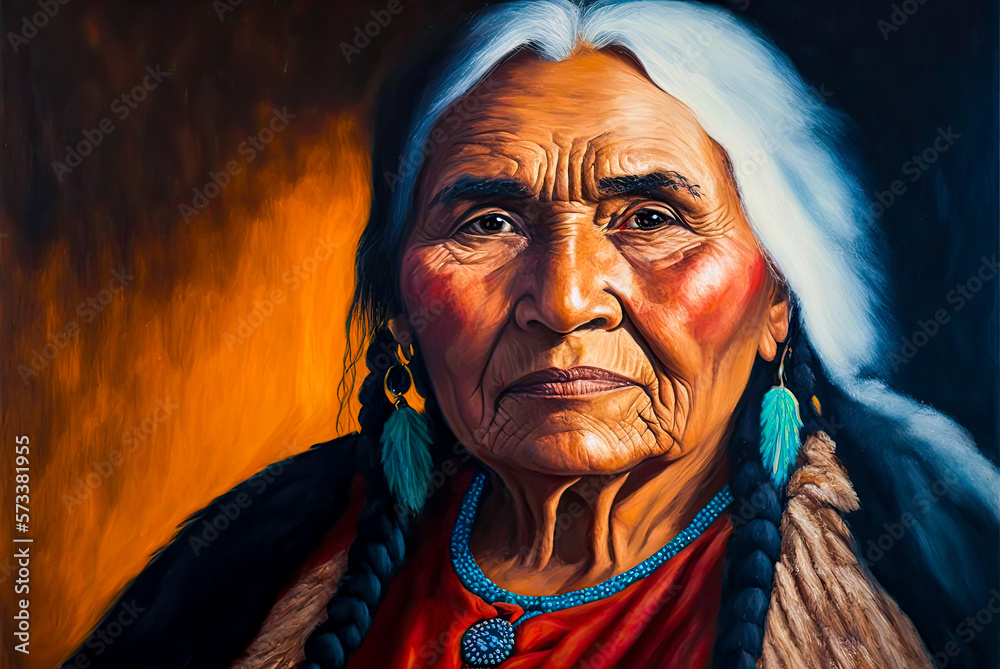 Cherokee woman portrait, Old West. Generative AI Stock Illustration ...