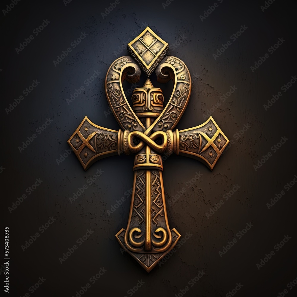 Ancient golden ankh symbol isolated on dark background. Illustration of ...