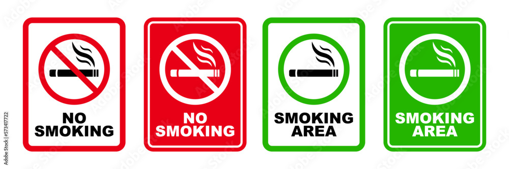 no smoking area and smoking area sign printable red stop symbol set ban silhouette icon design ...