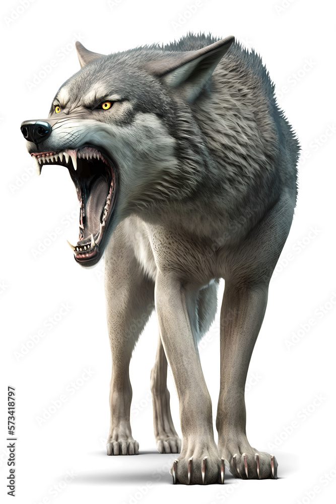 Scary wolf shows fangs, isolated on transparent background. Generative ...