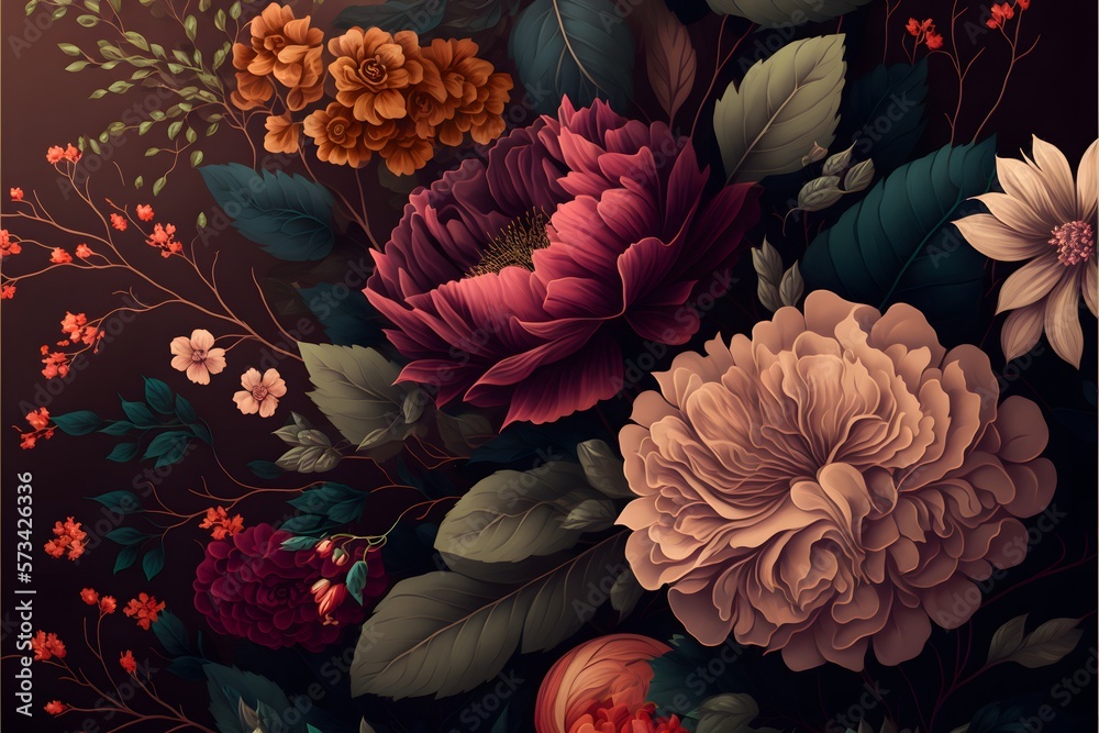 Dark floral background wallpaper design with multicolor flowers and ...