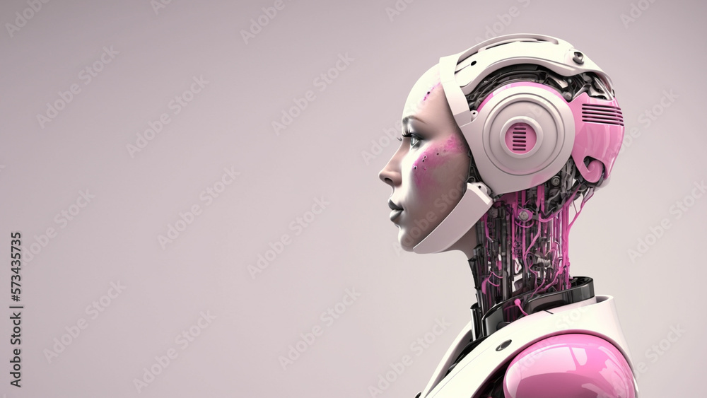 Mechanic head of human female robot with artificial intelligence. Stock ...