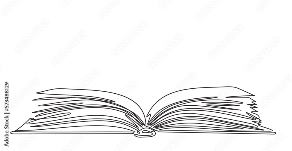 Continuous one line drawing of an open book with flying pages. Vector ...