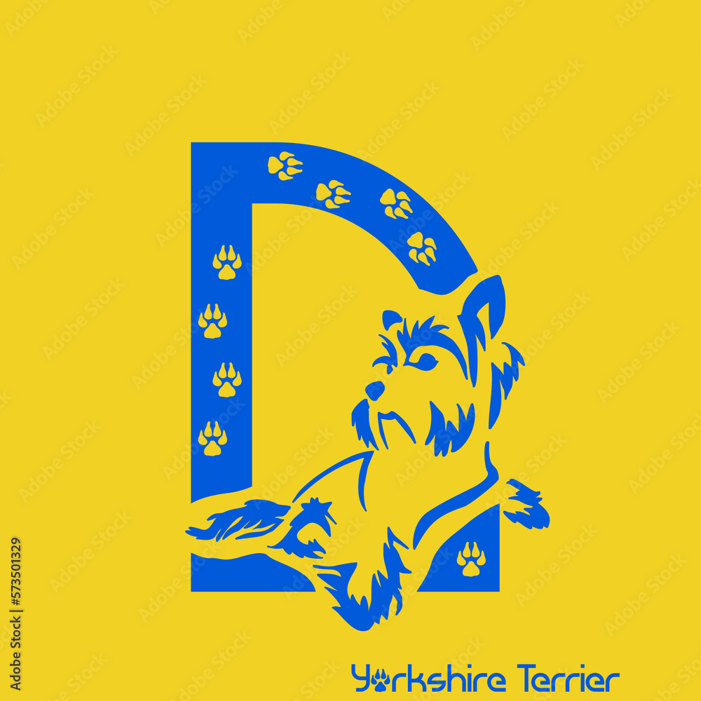 Unusual decorative font with a stylized image of a Yorkshire terrier ...