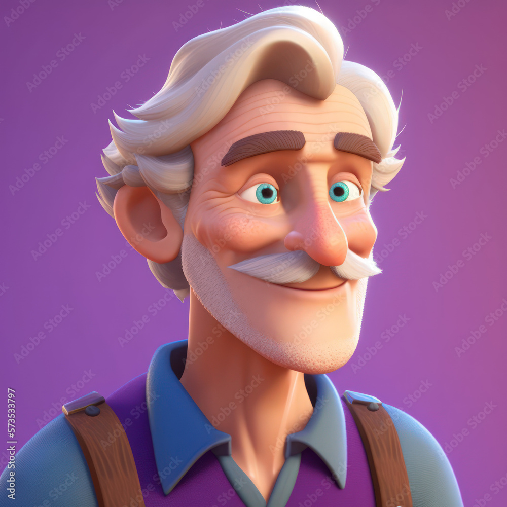 Cartoon Close up Portrait of Smiling Blonde Caring Senior Man Fashion ...