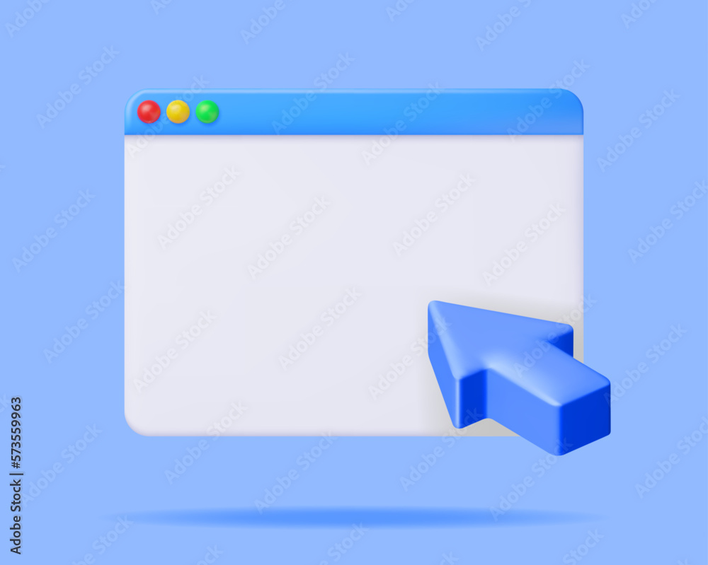 Vetor 3D Browser Window with Mouse Cursor Isolated. Render Operating System User Interface, GUI ...