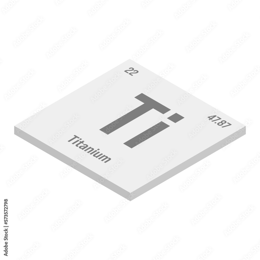 Titanium, Ti, gray 3D isometric illustration of periodic table element ...